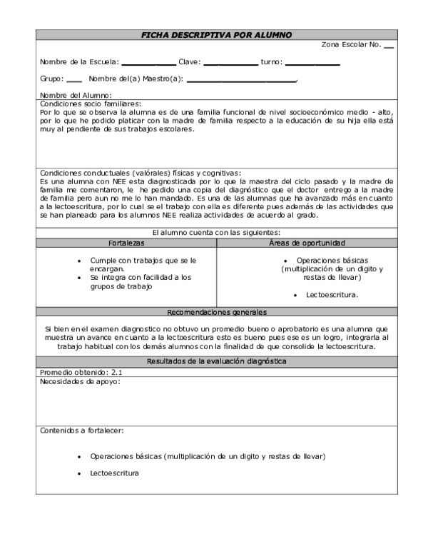 Ejemplo De Ficha Descriptiva Por Alumno Fichas