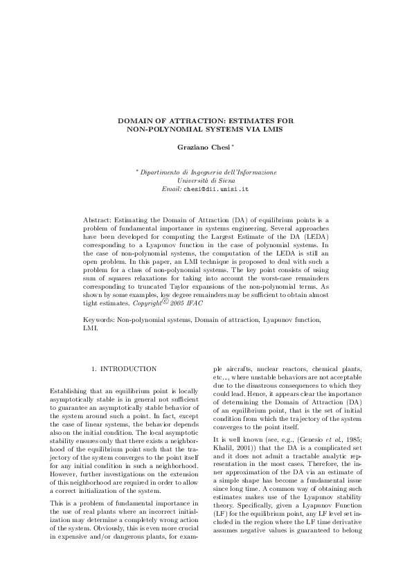 Pdf Domain Of Attraction Estimates For Non Polynomial Systems Via Lmis