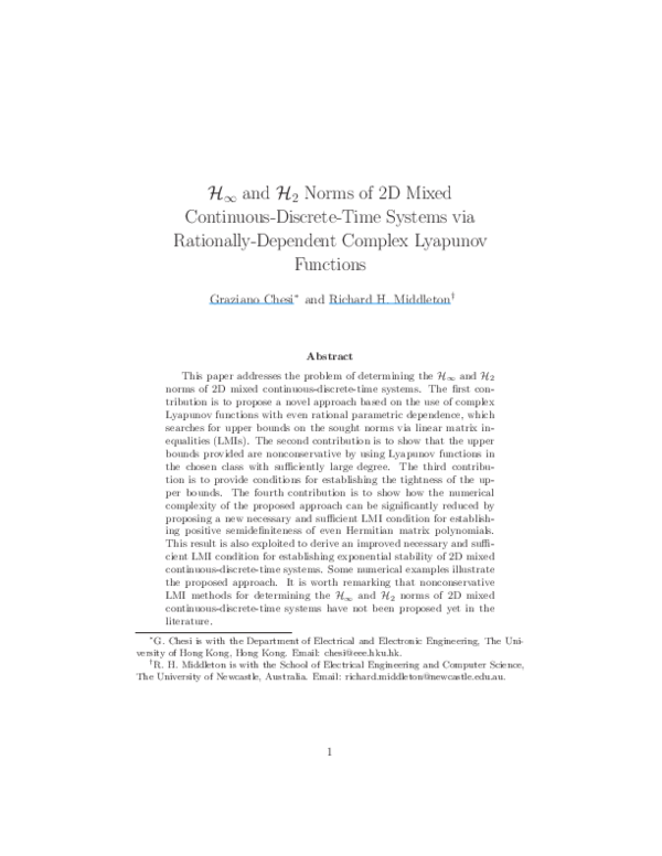 (PDF) Necessary and Sufficient LMI Conditions for Stability and Performance Analysis of 2-D ...