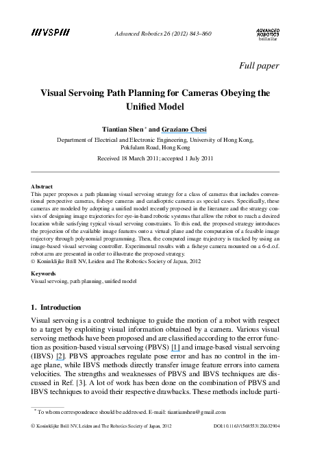 (PDF) Visual Servoing Path Planning for Cameras Obeying the Unified Model