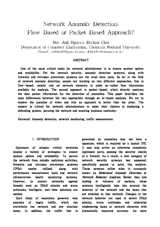 Pdf Network Anomaly Detection Flow Based Or Packet Based Approach