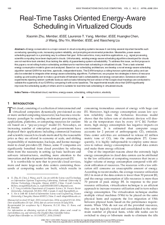Pdf Real Time Tasks Oriented Energy Aware Scheduling In Virtualized Clouds