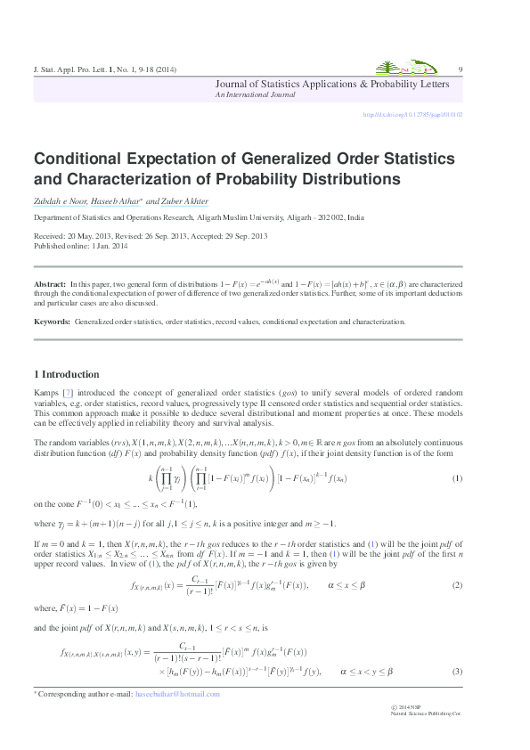 (PDF) Characterizing Distributions via Generalized Order Statistics
