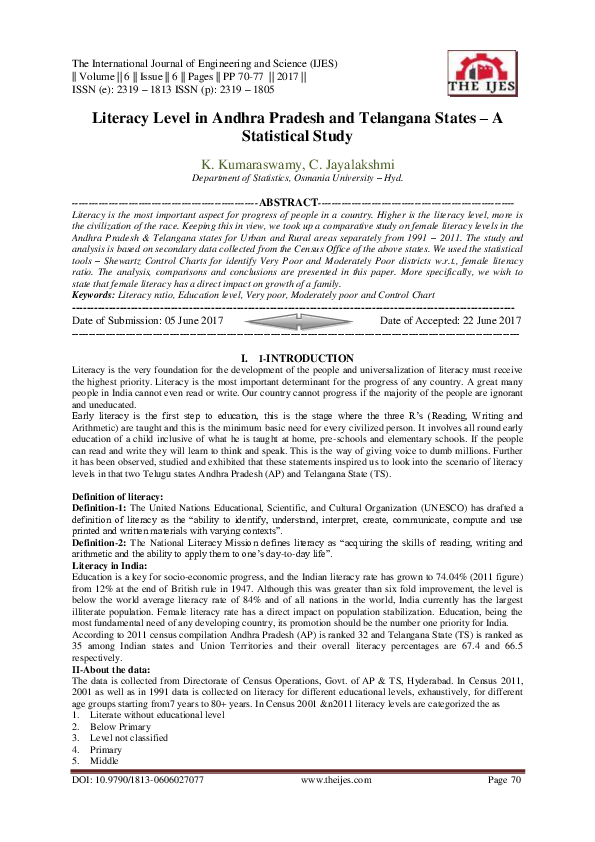 (PDF) Literacy Level in Andhra Pradesh and Telangana States – A ...
