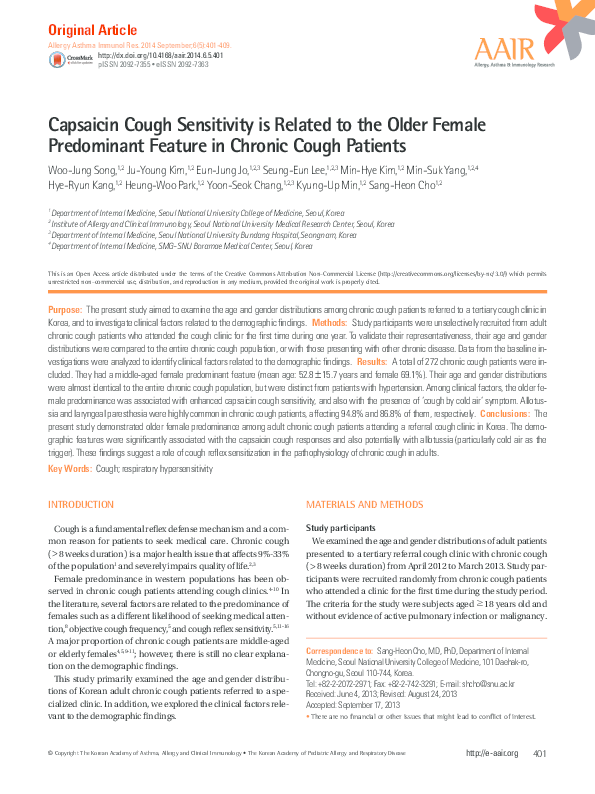 (PDF) Capsaicin cough sensitivity is related to the older female ...