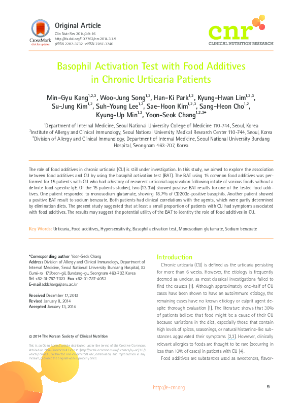 (PDF) Basophil activation test with food additives in chronic urticaria ...