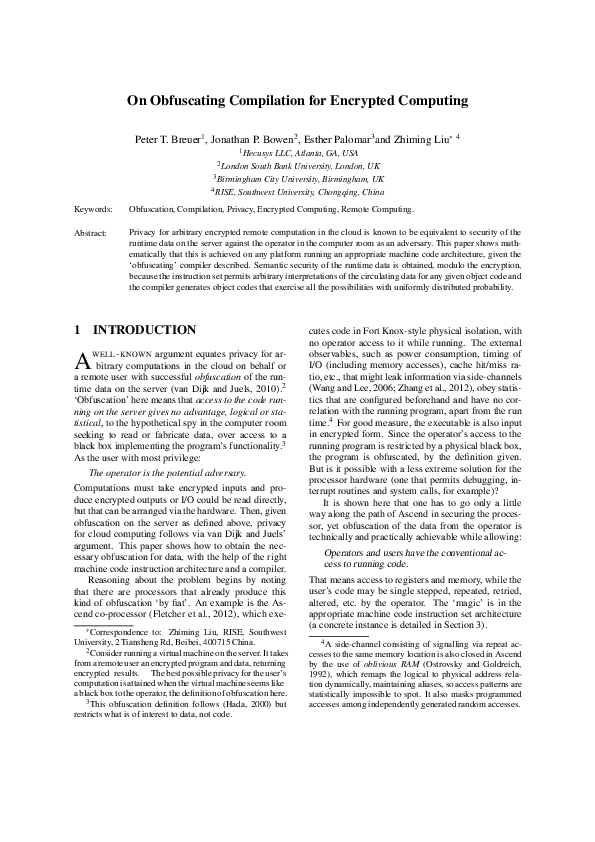 (PDF) On Obfuscating Compilation for Encrypted Computing | Peter Breuer - Academia.edu
