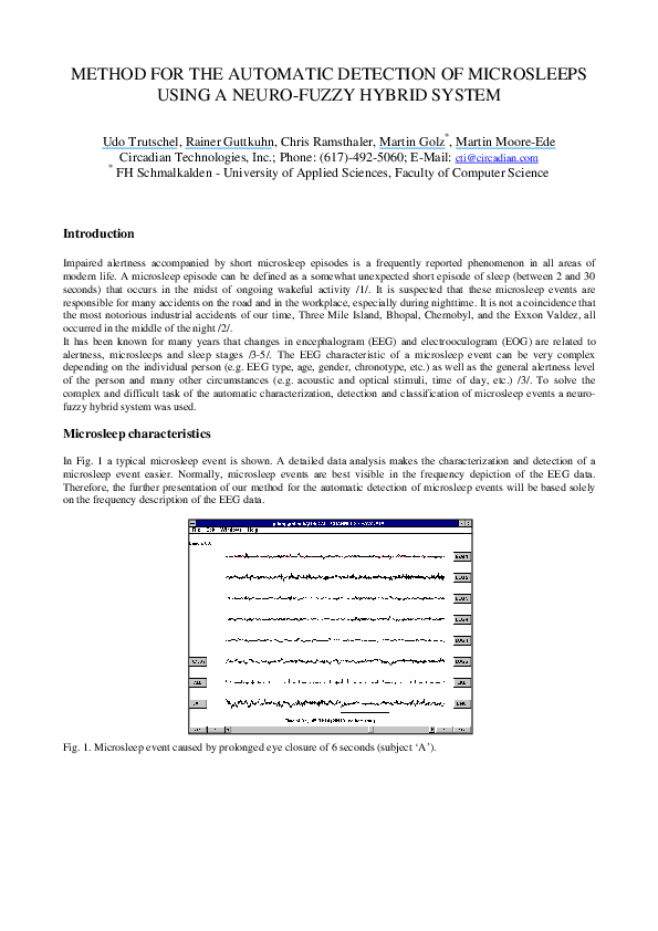 (PDF) Method for the Automatic Detection of Microsleeps Using a Neuro ...