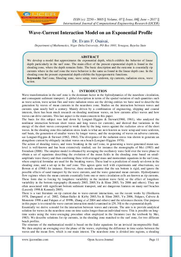 Pdf Wave Current Interaction Model On An Exponential Profile
