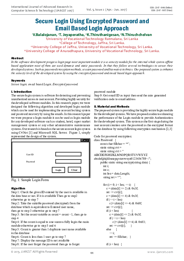 (PDF) Secure Login Using Encrypted Password and Email Based Login Approach