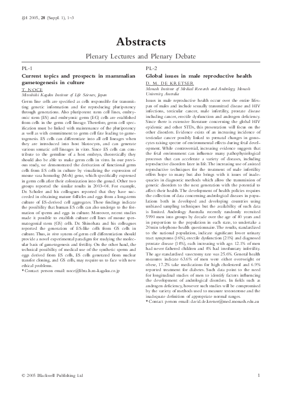 (PDF) Abstracts Plenary Lectures and Plenary Debate PL-2 Global issues in male reproductive ...