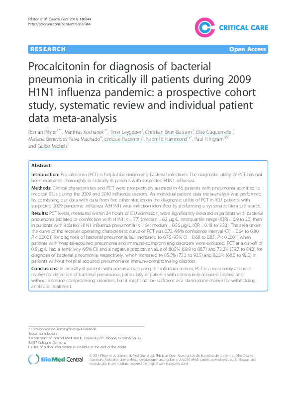 (PDF) Procalcitonin for diagnosis of bacterial pneumonia in critically ill patients during 2009 ...