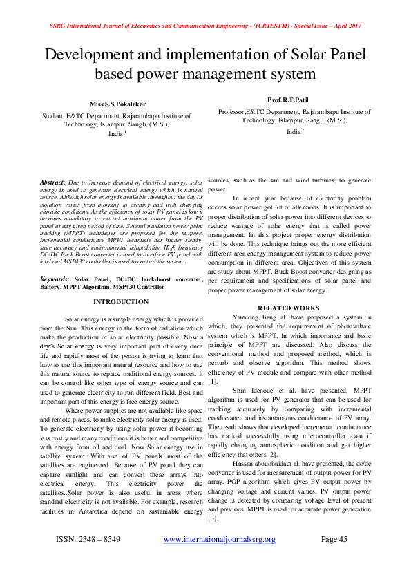 (PDF) Development and implementation of Solar Panel based power ...