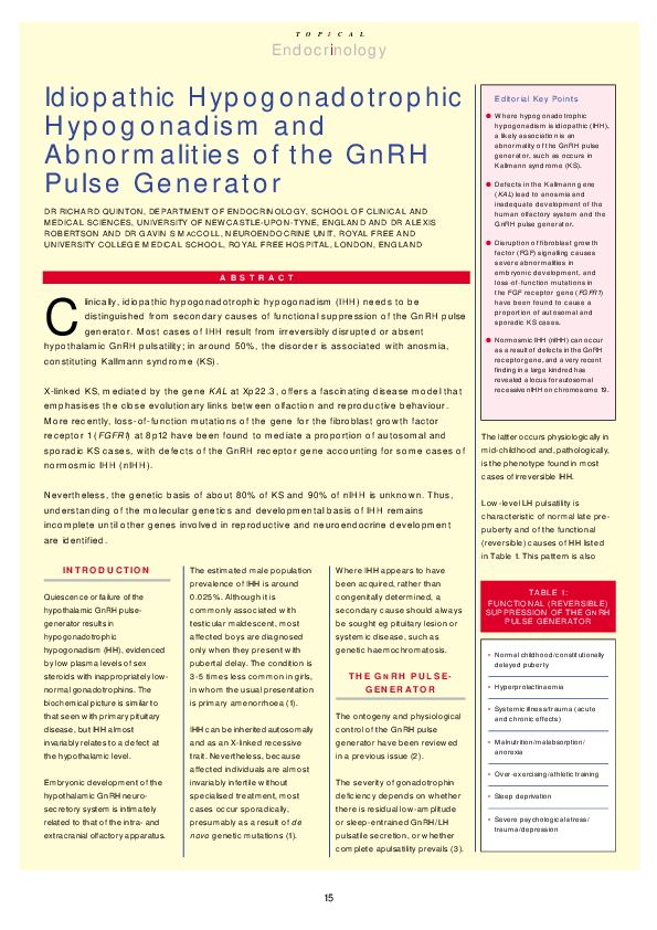 (PDF) Idiopathic hypogonadotrophic hypogonadism and abnormalities of ...