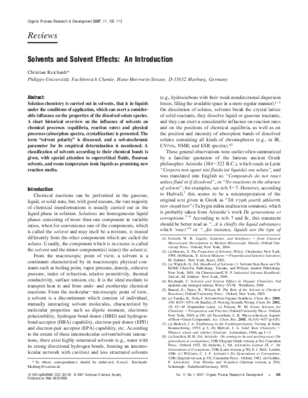 (PDF) Solvents and Solvent Effects: An Introduction