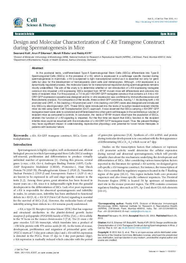 (PDF) Design and Molecular Characterization of C-Kit Transgene ...