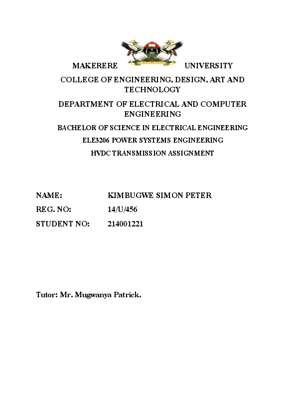 (PDF) HVDC TRANSMISSION ASSIGNMENT