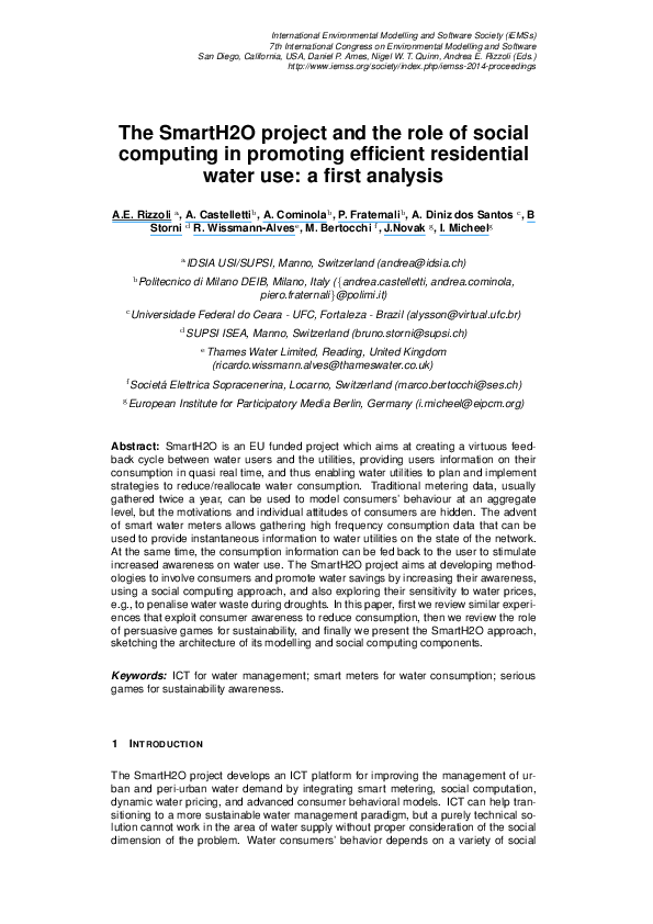 (PDF) The SmartH2O project and the role of social computing in ...