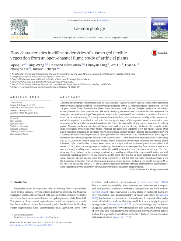 (PDF) Flow characteristics in different densities of submerged flexible vegetation from an open ...