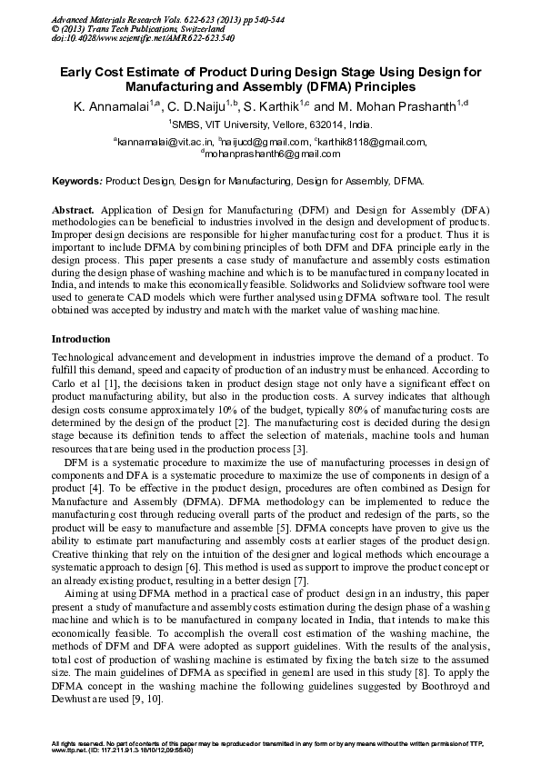 (PDF) Early Cost Estimate of Product During Design Stage Using Design ...