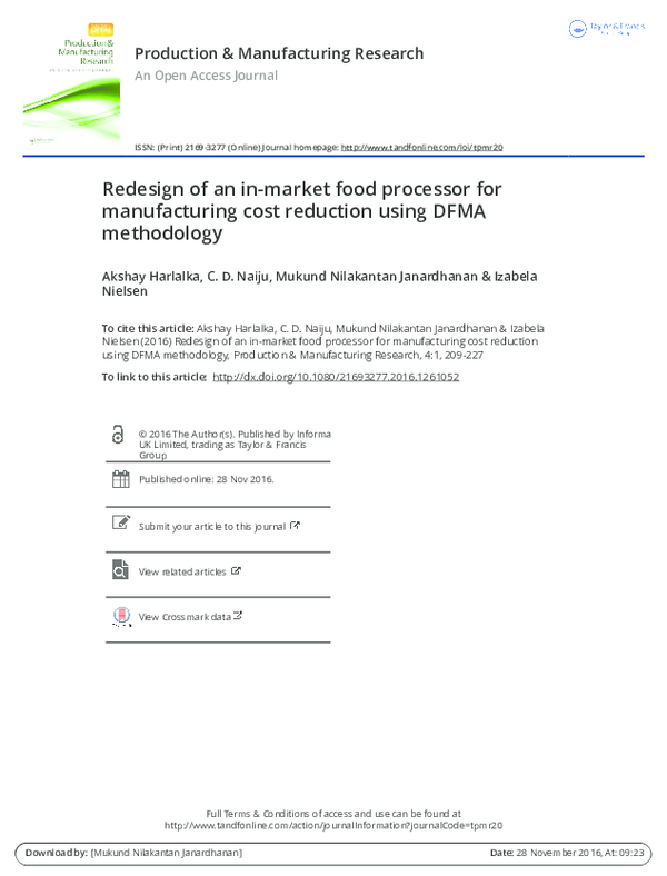 (PDF) Production & Manufacturing Research Redesign of an in-market food ...