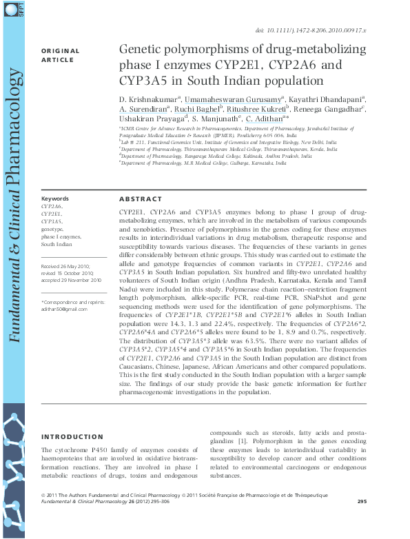 (PDF) Genetic polymorphisms of drug-metabolizing phase I enzymes CYP2E1 ...