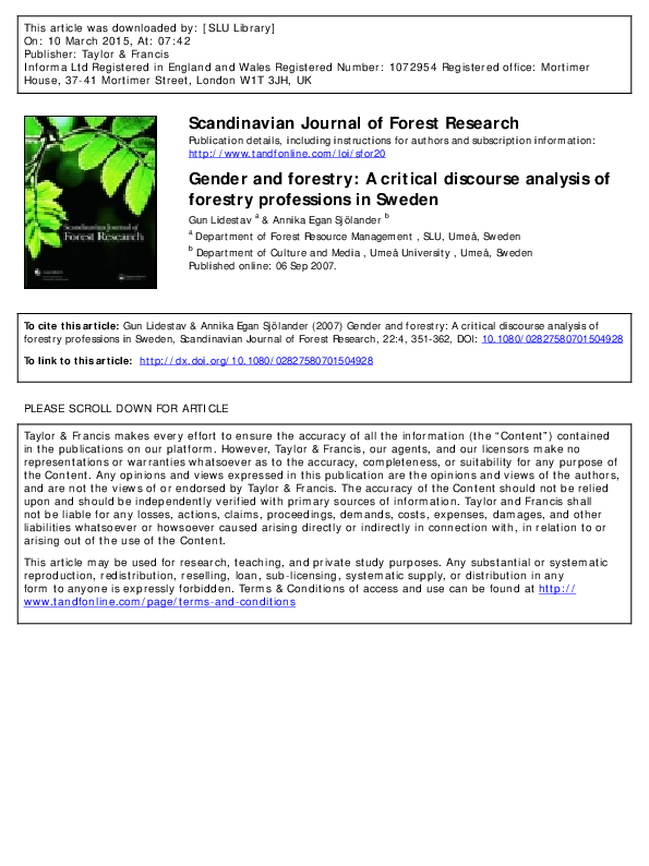 (PDF) Scandinavian Journal of Forest Research Gender and forestry: A ...