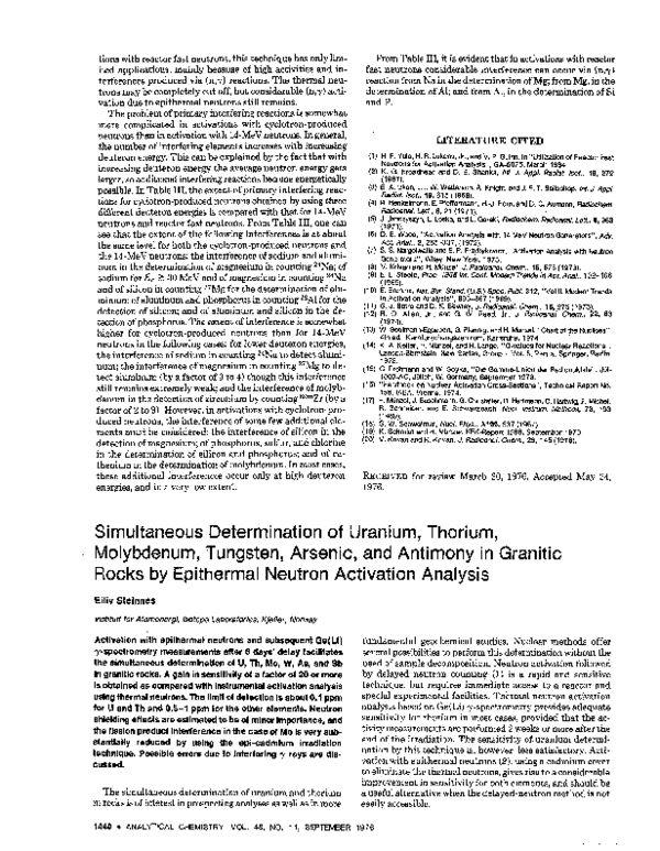 Pdf Simultaneous Determination Of Uranium Thorium Molybdenum Tungsten Arsenic And