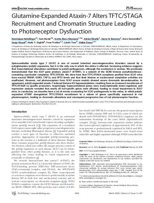 (PDF) Glutamine-Expanded Ataxin-7 Alters TFTC/STAGA Recruitment and ...