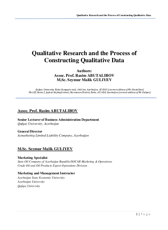 (PDF) Qualitative Research and the Process of Constructing Qualitative Data