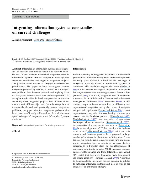 (PDF) Integrating information systems: case studies on current challenges
