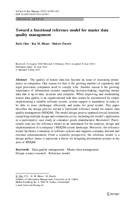 (PDF) Toward a functional reference model for master data quality ...