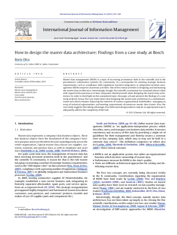 (PDF) How to design the master data architecture: Findings from a case ...