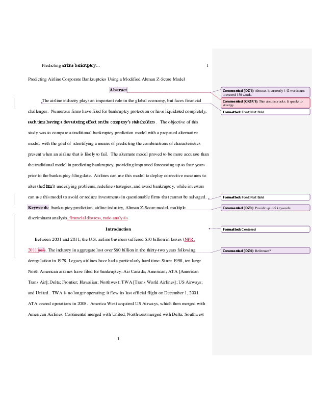 (DOC) Predicting Airline Corporate Bankruptcies Using a Modified Altman ...
