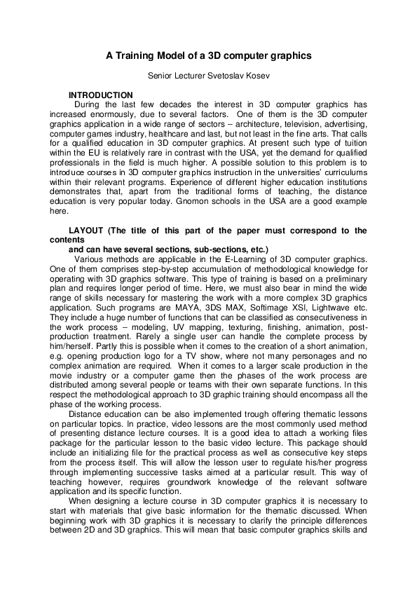 (PDF) A Training Model of a 3D computer graphics