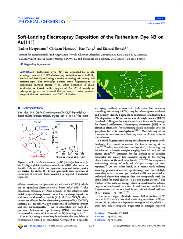 (PDF) Soft-Landing Electrospray Deposition of the Ruthenium Dye N3 on ...