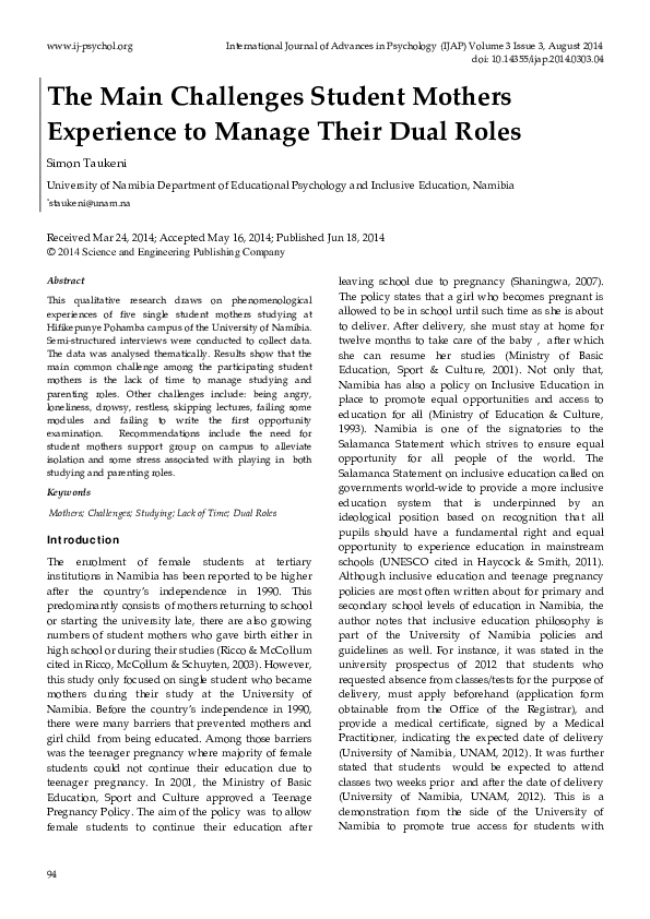 (PDF) The Main Challenges Student Mothers Experience to Manage Their ...