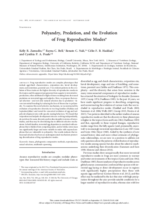 (PDF) Polyandry, Predation, and the Evolution of Frog Reproductive Modes