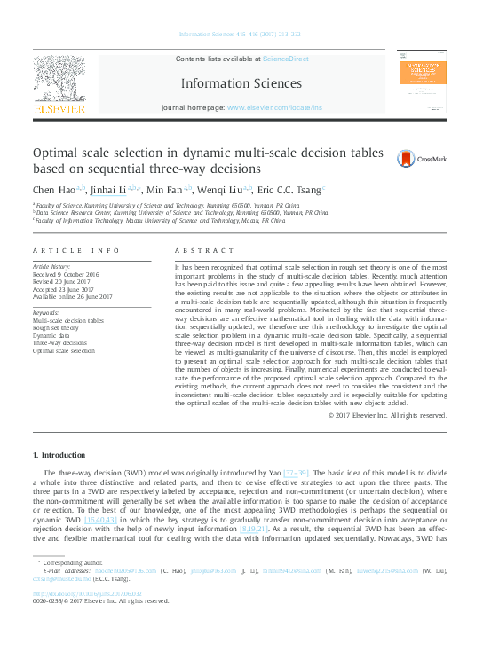 Pdf Optimal Scale Selection In Dynamic Multi Scale Decision Tables