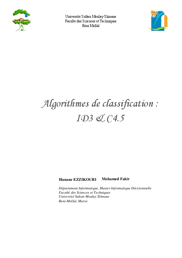 (PDF) Algorithmes de classification : ID3 & C4.5