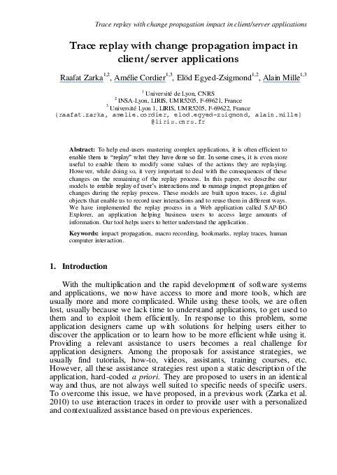 (PDF) Trace replay with change propagation impact in client/server applications