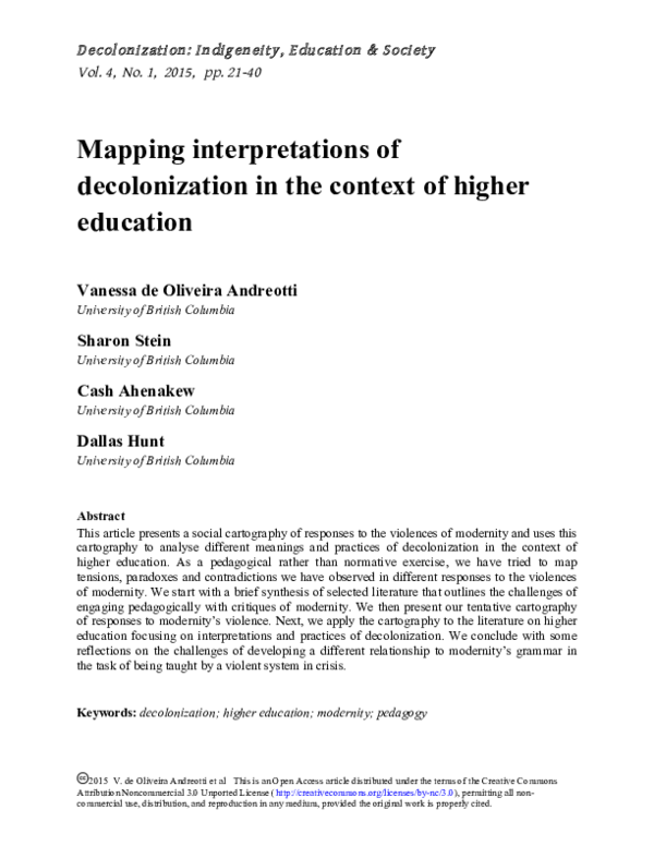 (PDF) Mapping interpretations of decolonization in the context of ...