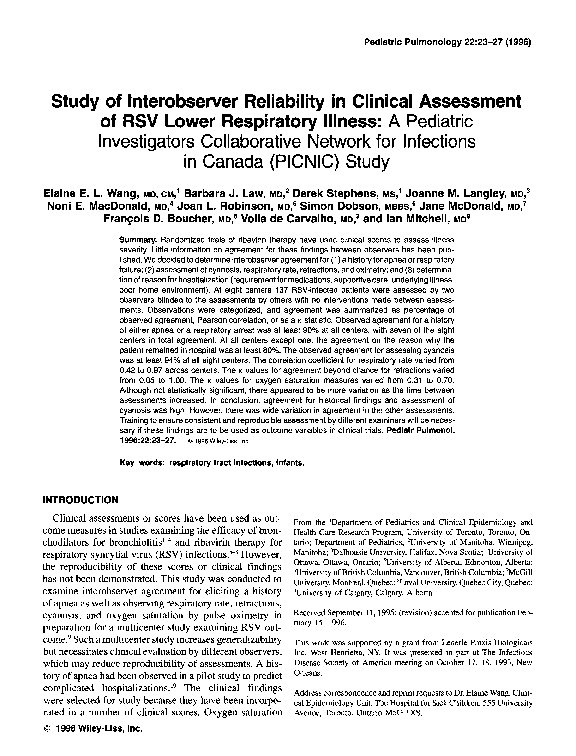 (PDF) Study of interobserver reliability in clinical assessment of RSV ...