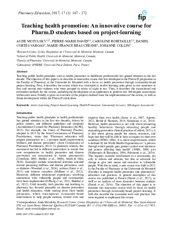 (PDF) Teaching health promotion: An innovative course for Pharm.D ...