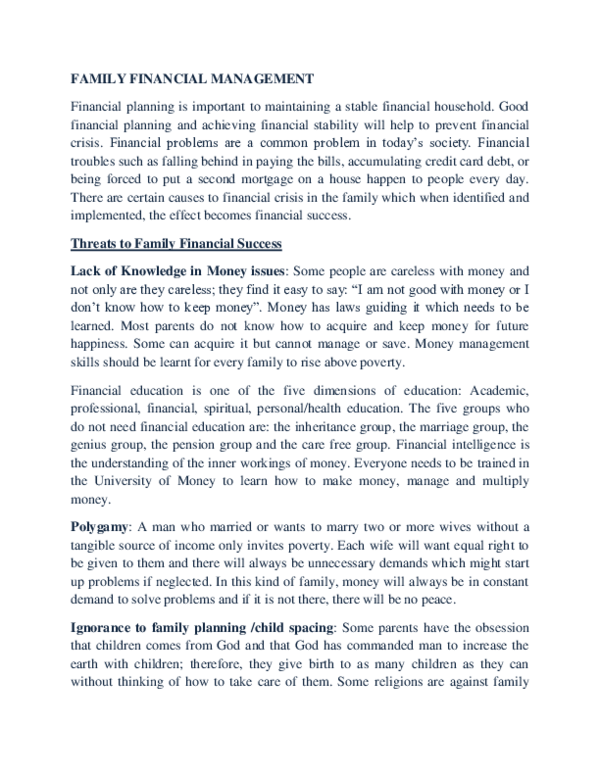 (DOC) FAMILY FINANCIAL MANAGEMENT | Olive C Amajuoyi - Academia.edu
