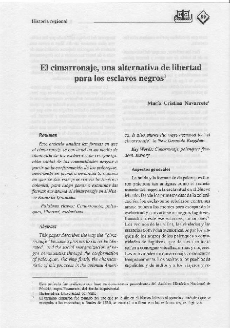 (PDF) EL CIMARRONAJE, UNA ALTERNATIVA DE LIBERTAD PARA LOS ESCLAVOS NEGROS.