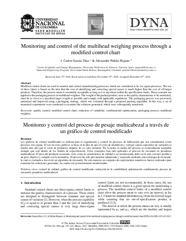 (PDF) Monitoring and control of the multihead weighing process through a modified control chart