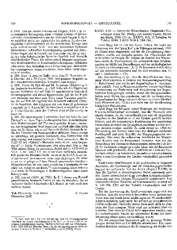 (PDF) Ariel M. Bagg, Assyrische Wasserbauten: Landwirtschaftliche ...