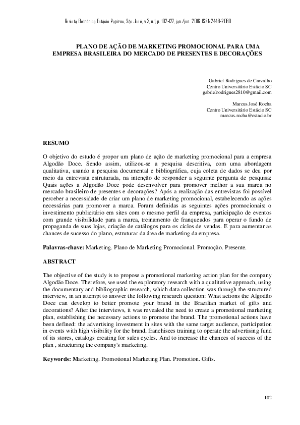 (PDF) PLANO DE AÇÃO DE MARKETING PROMOCIONAL PARA UMA EMPRESA ...