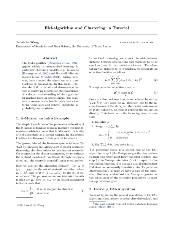 Pdf Em Algorithm And Clustering A Tutorial 6792